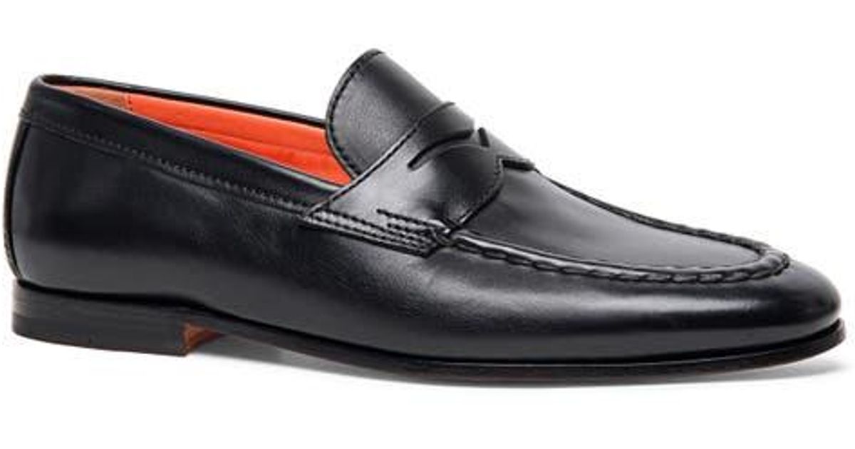 Santoni Door Moc Toe Penny Loafer in Black for Men | Lyst