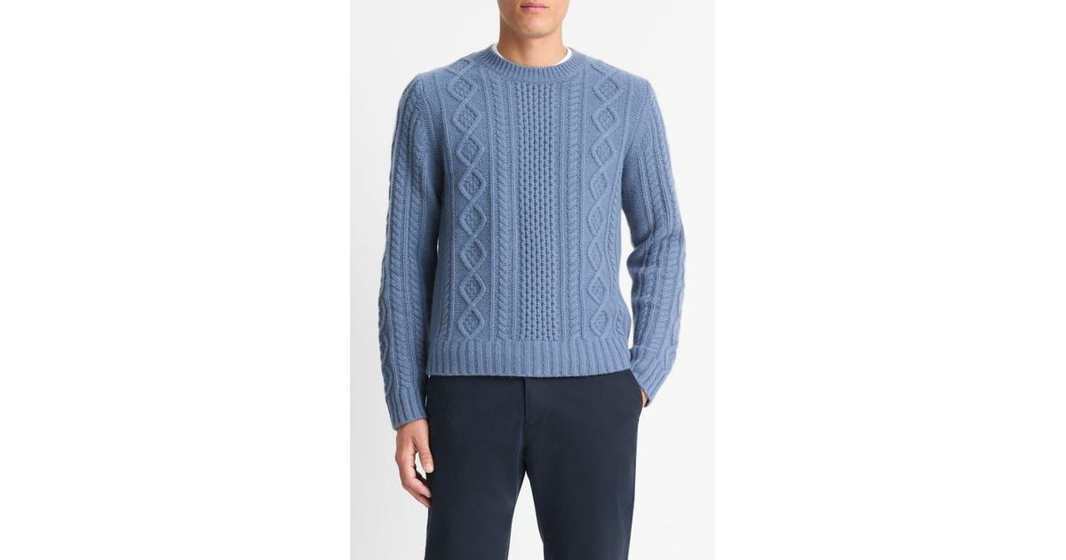 Vince Wool Aran Cable Sweater in Blue for Men | Lyst