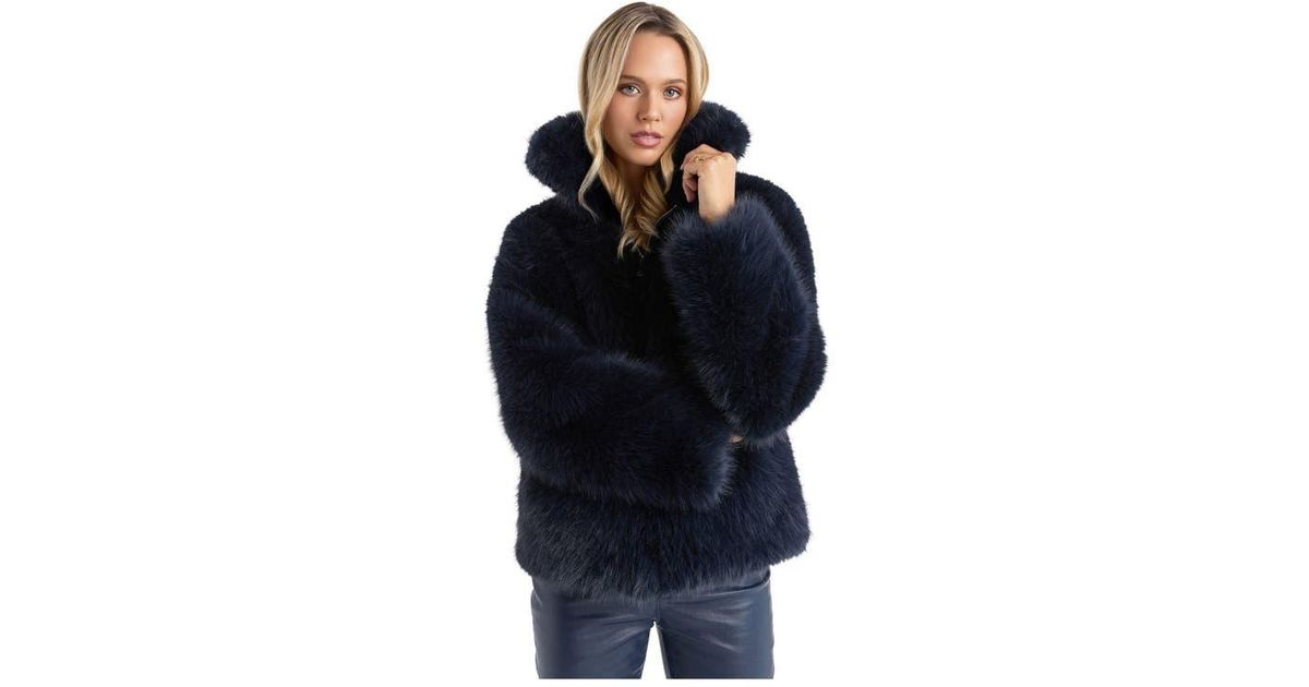 The Noli Shop Dani Faux Fur Coat in Blue | Lyst