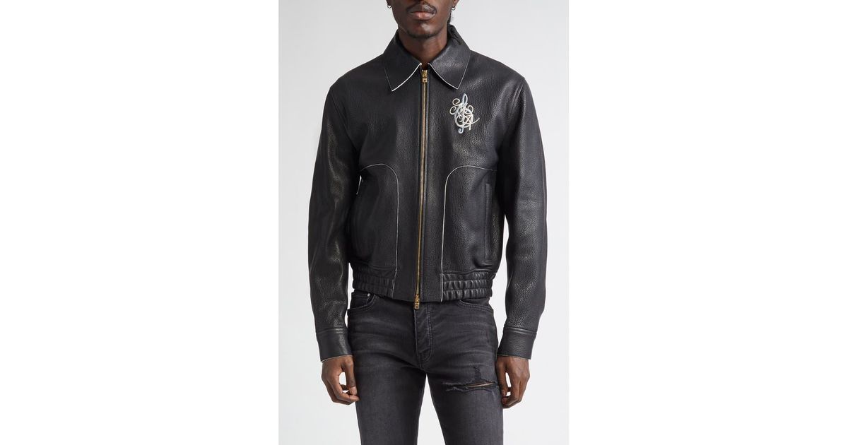 Amiri Ma Music Note Patch Leather Bomber Jacket in Black for Men | Lyst