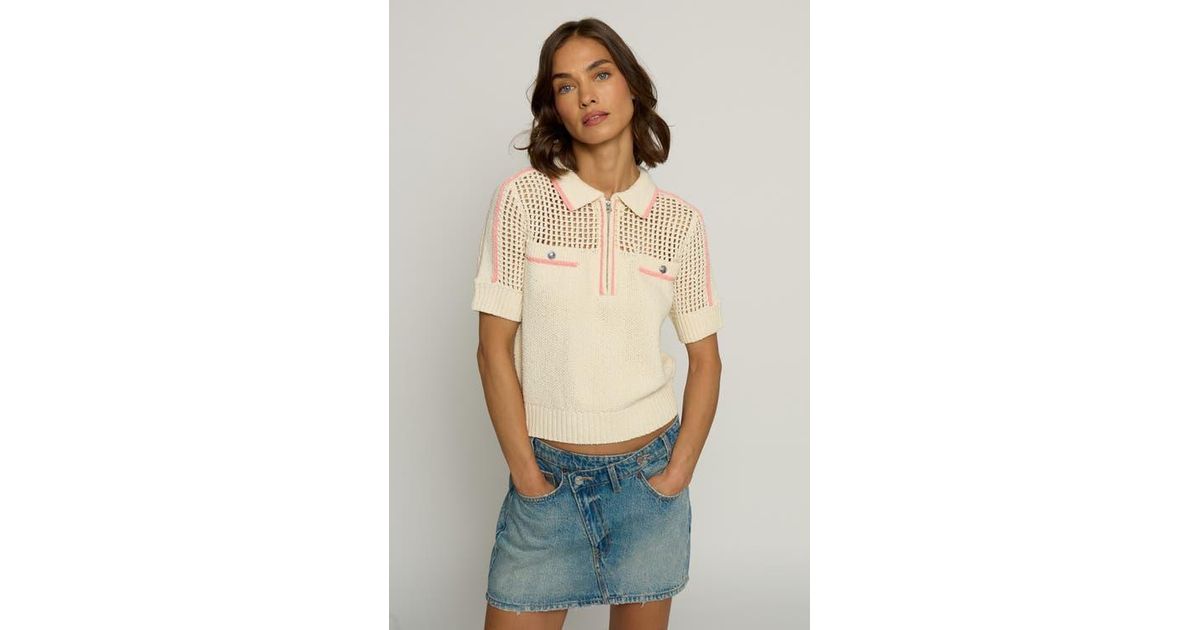 Central Park West Mesh Yoke Polo in Blue | Lyst