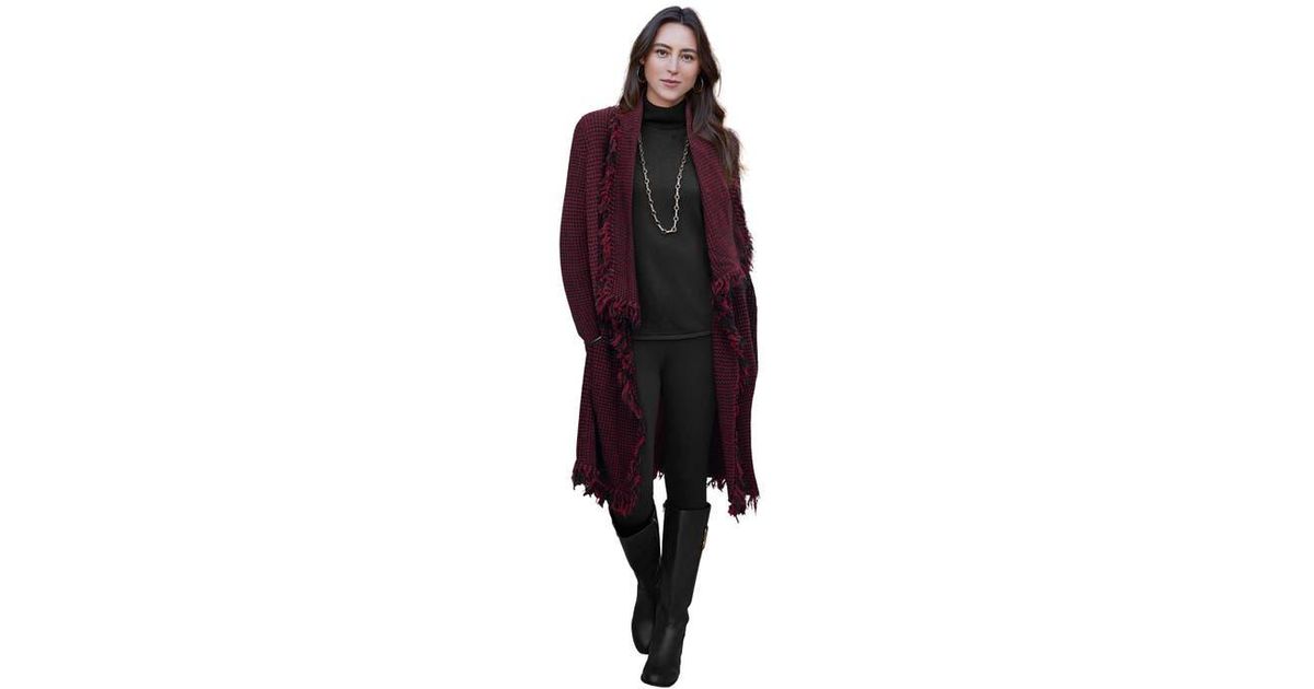 Jessica London Shawl-Collar Fringe Jacket in Red | Lyst