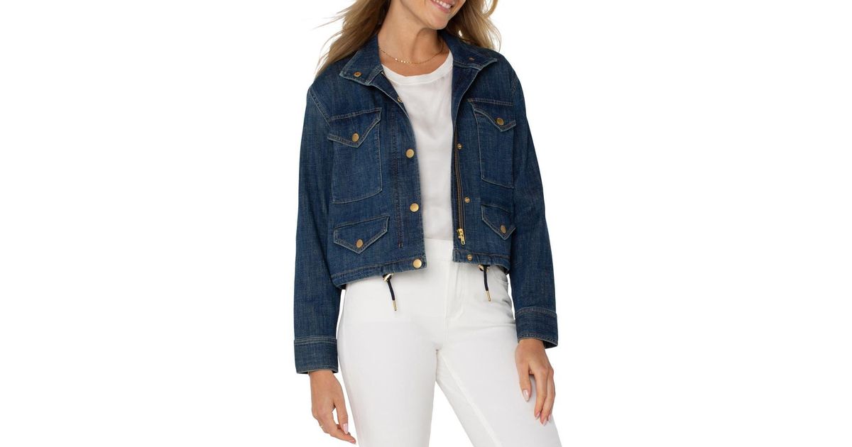 Liverpool Los Angeles Denim Crop Jacket in Blue | Lyst