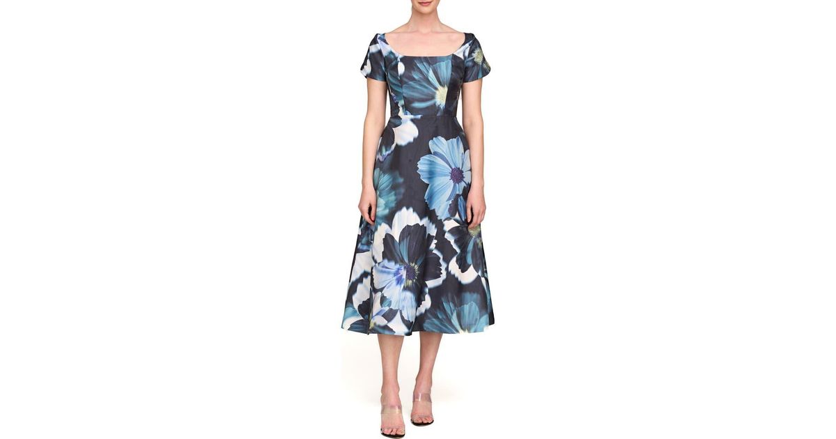 Kay Unger Emma Tea Length Dress in Blue | Lyst