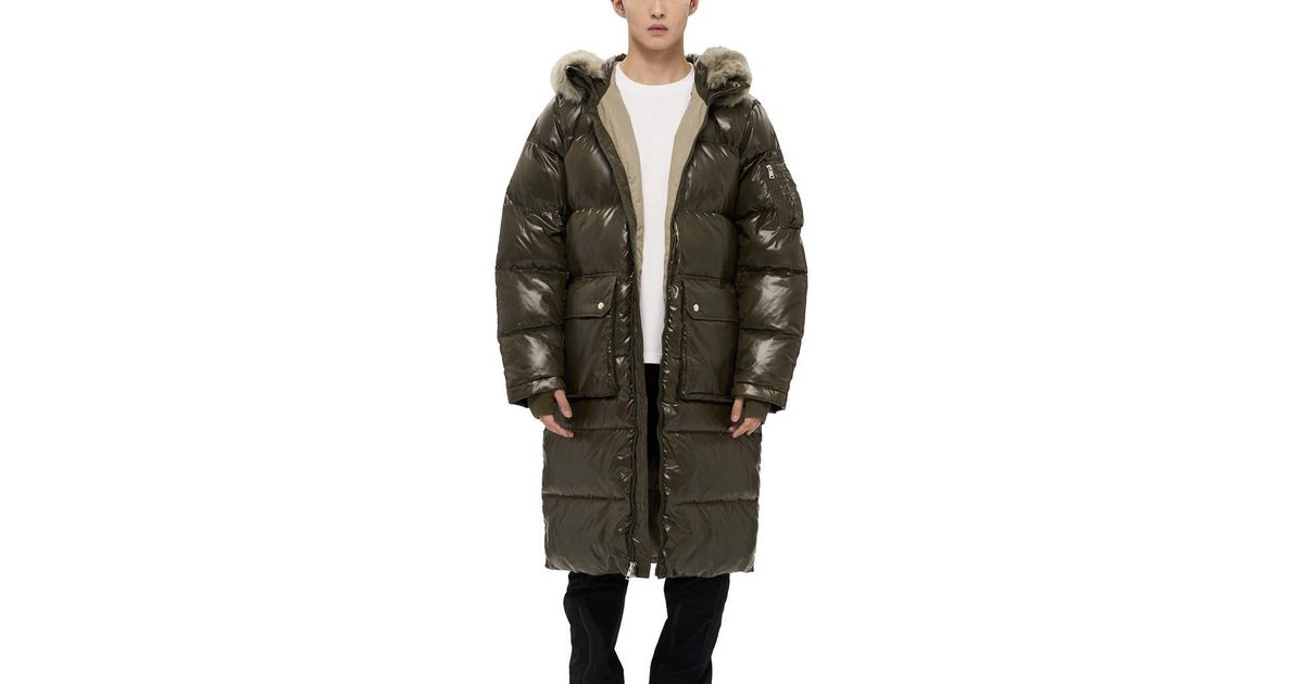 Alpha Style Audet Long Hooded Down Parka in Green | Lyst