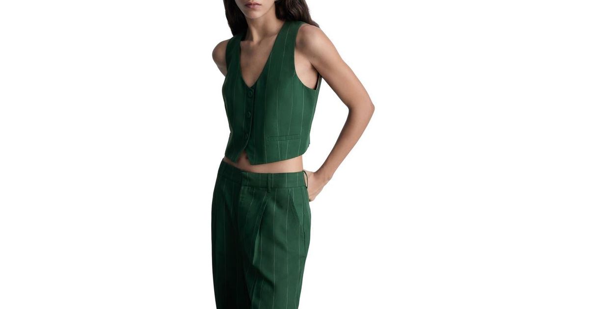 Mango Pinstripe Suit Vest in Green | Lyst