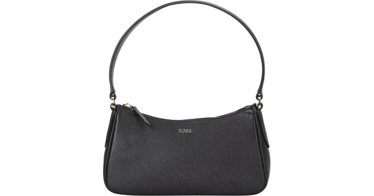 BOSS Small Alyce Leather Hobo Bag in Black | Lyst