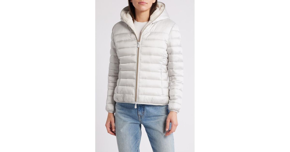 Save The Duck Elvira Quilted Water Repellent Hooded Puffer Jacket in White | Lyst