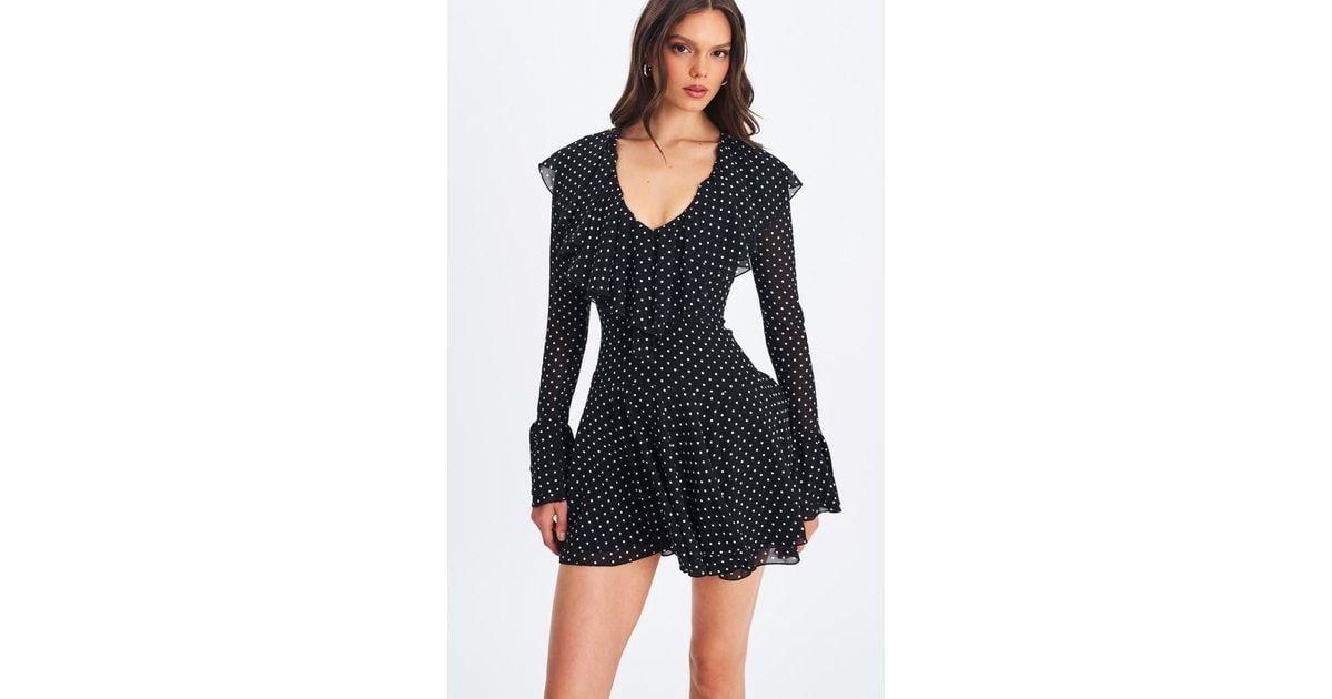 Miss Circle Omari Chiffon Polka Dot Ruffled Neckline Mini Dress in ...