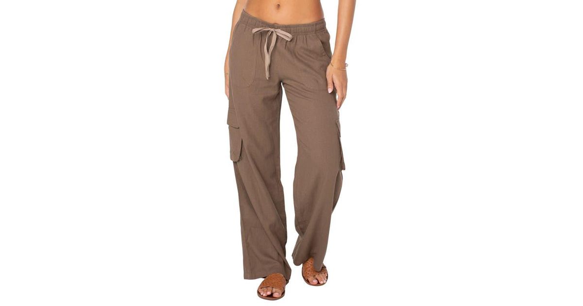 Roxy Lagoon Linen Blend Cargo Pants in Brown | Lyst
