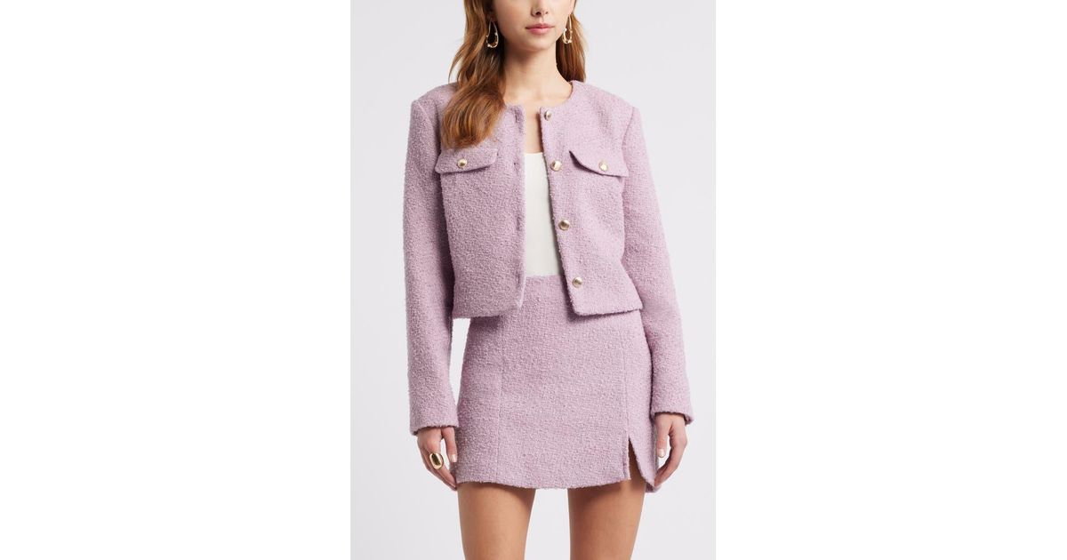 Open Edit Tweed Crop Jacket in Purple | Lyst