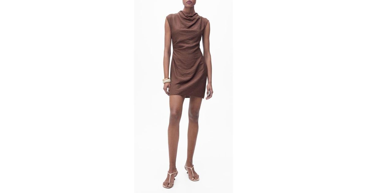 Mango Drape Texture Minidress in Brown | Lyst