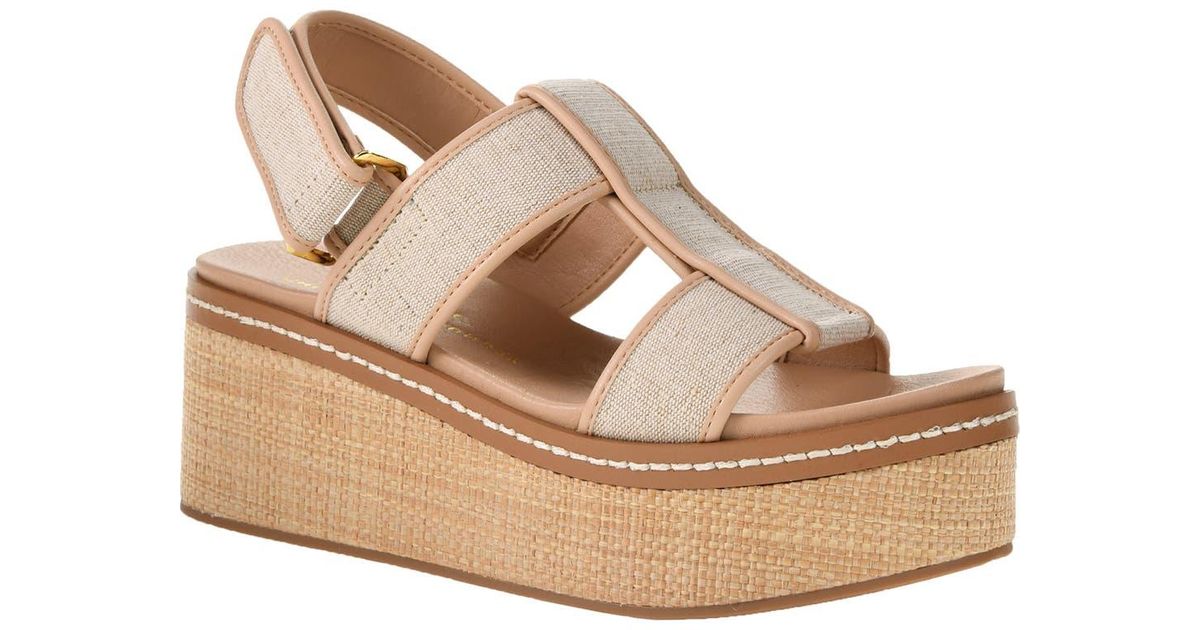 Chinese Laundry Swell Raffia Platform Wedge Sandal in Metallic | Lyst