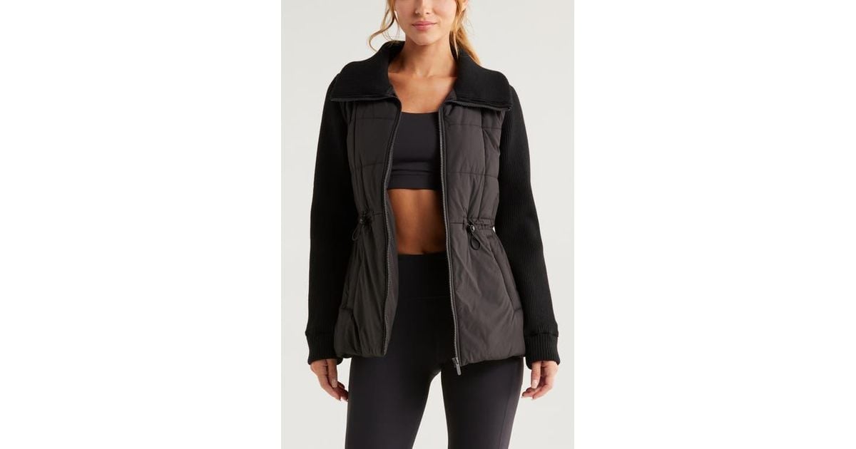 Zella Quilted Rib Mix Hybrid Jacket in Black | Lyst