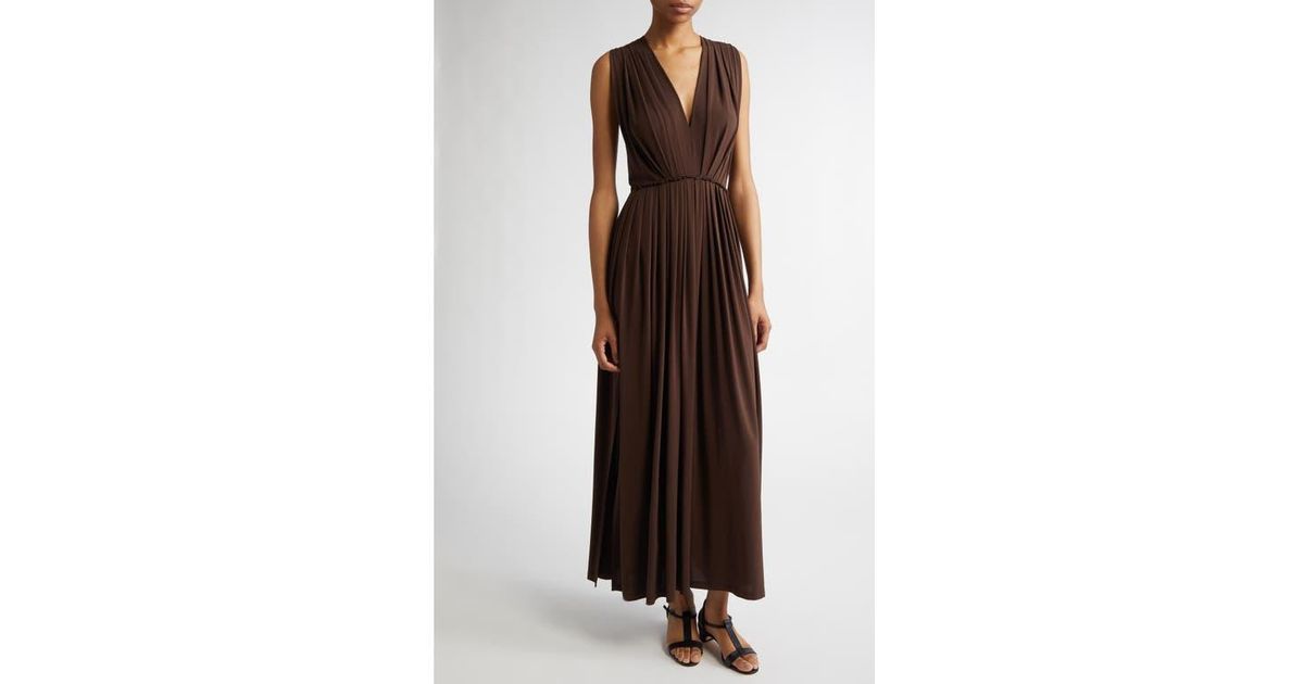 Max Mara Walter Pleated Jersey Dress in Brown | Lyst