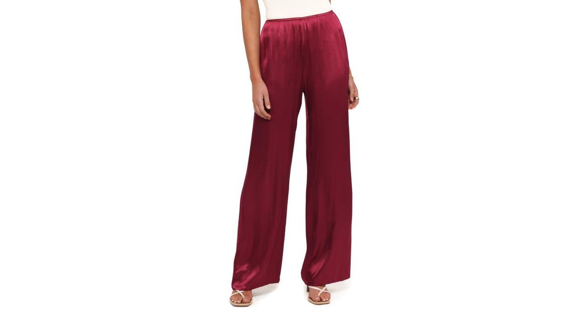 Petal & Pup Carissa Wide Leg Satin Pants in Red | Lyst