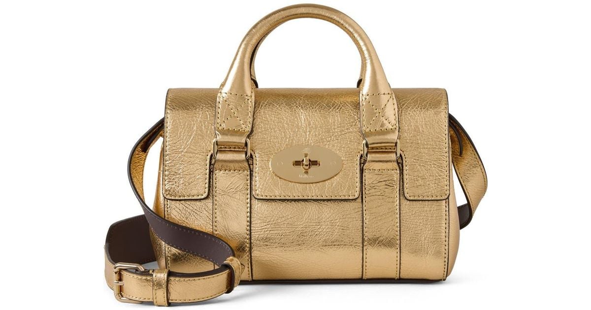 Mulberry Mini Heritage Bayswater Metallic Leather Satchel in Natural | Lyst