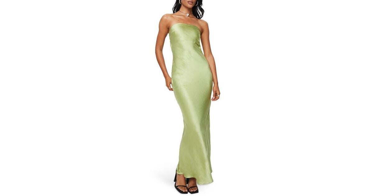 Princess Polly Haley Strapless Satin Maxi Dress in Green | Lyst