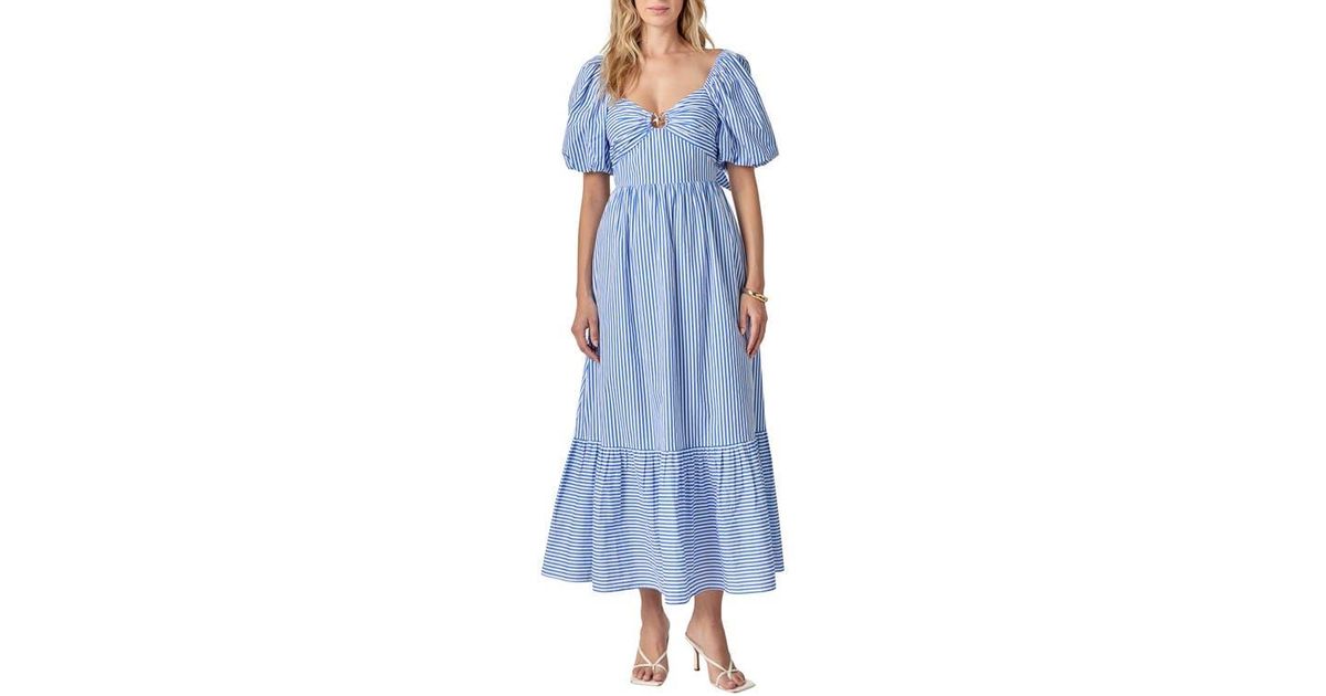 English Factory Starfish Stripe Puff Sleeve Maxi Dress in Blue | Lyst