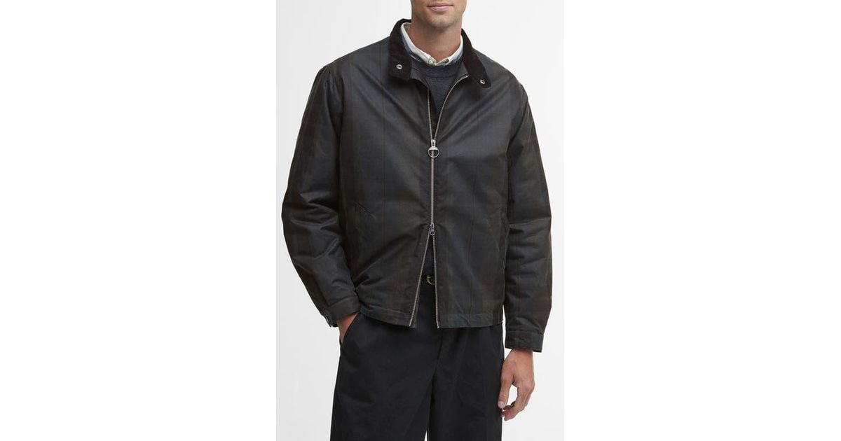Barbour Check Harrington Waxed Cotton Jacket in Black for Men | Lyst
