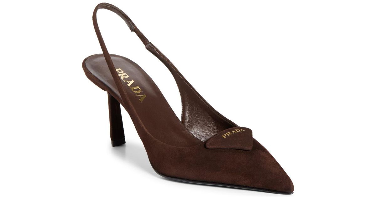 Prada Logo Slingback Pump in Brown | Lyst