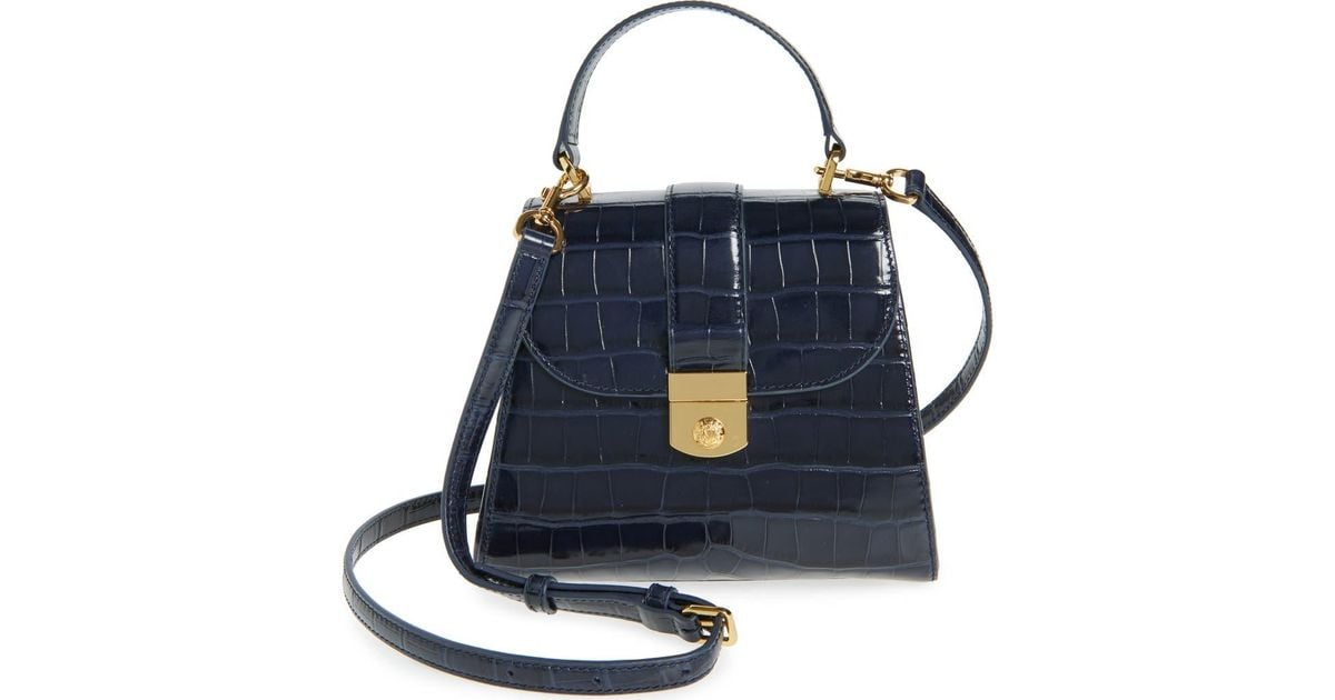 Veronica Beard Crest Lock Croc Embossed Leather Top Handle Bag in Blue ...