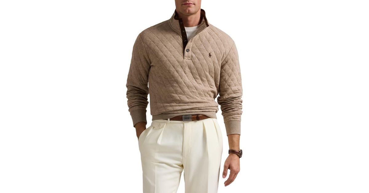 Polo Ralph Lauren Quilted Double Knit Half Button Pullover in Brown for ...