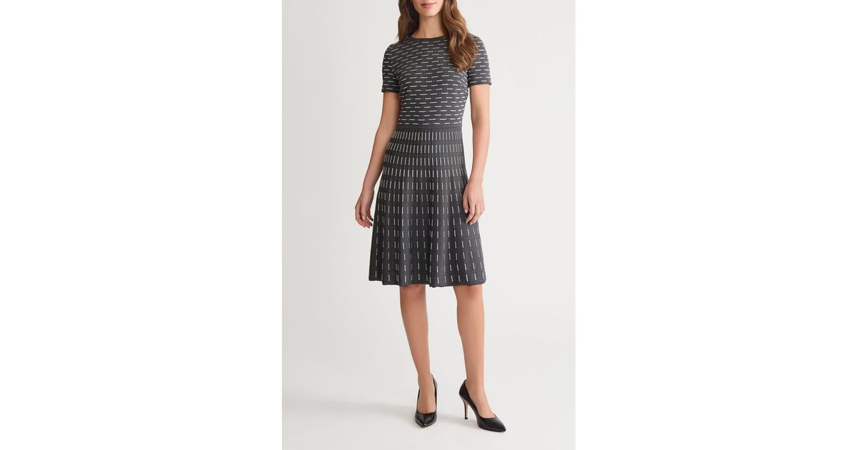 Ming Wang Digital Dash Short Sleeve Fit & Flare Dress in Black | Lyst