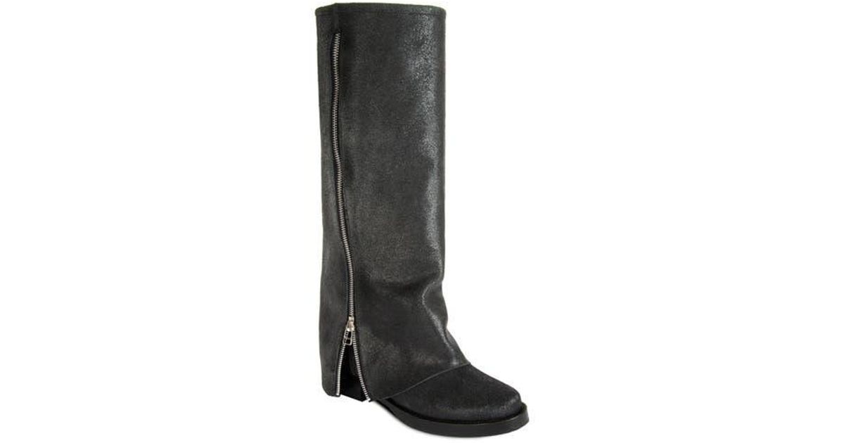 Urbnkicks Cuff Leather Biker Boot in Black | Lyst