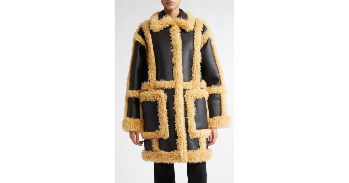 Stand Studio Hadlee Faux Leather & Faux Shearling Coat in Yellow | Lyst