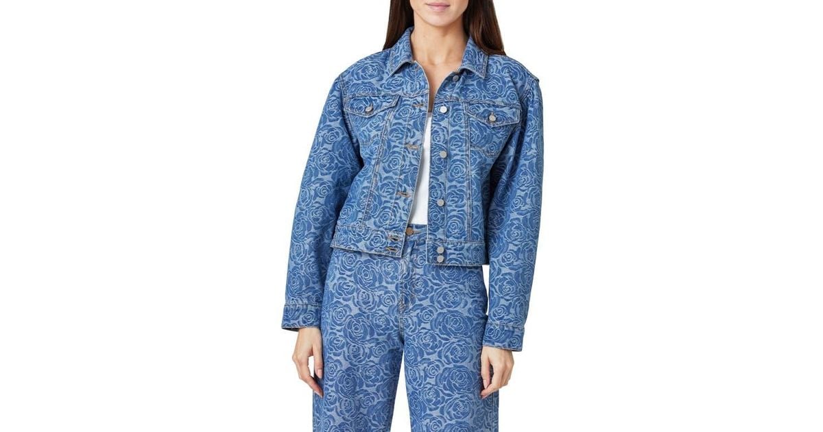 Habitual Jacquard Rose Crop Denim Trucker Jacket in Blue | Lyst