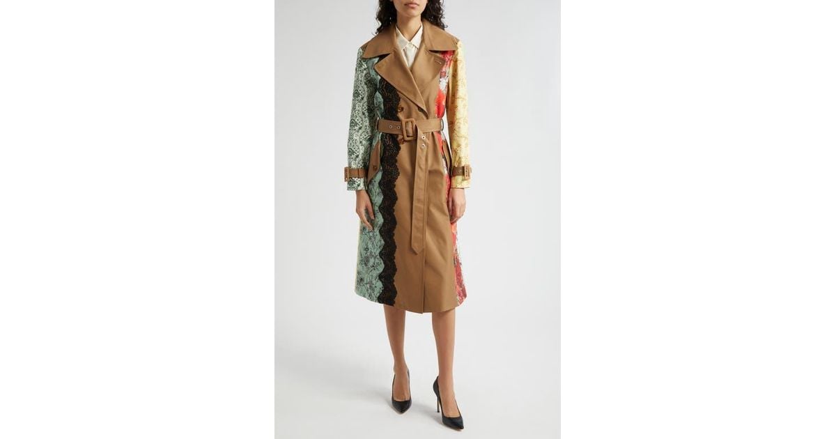 Alice + Olivia Keith Lace Trim Trench Coat | Lyst