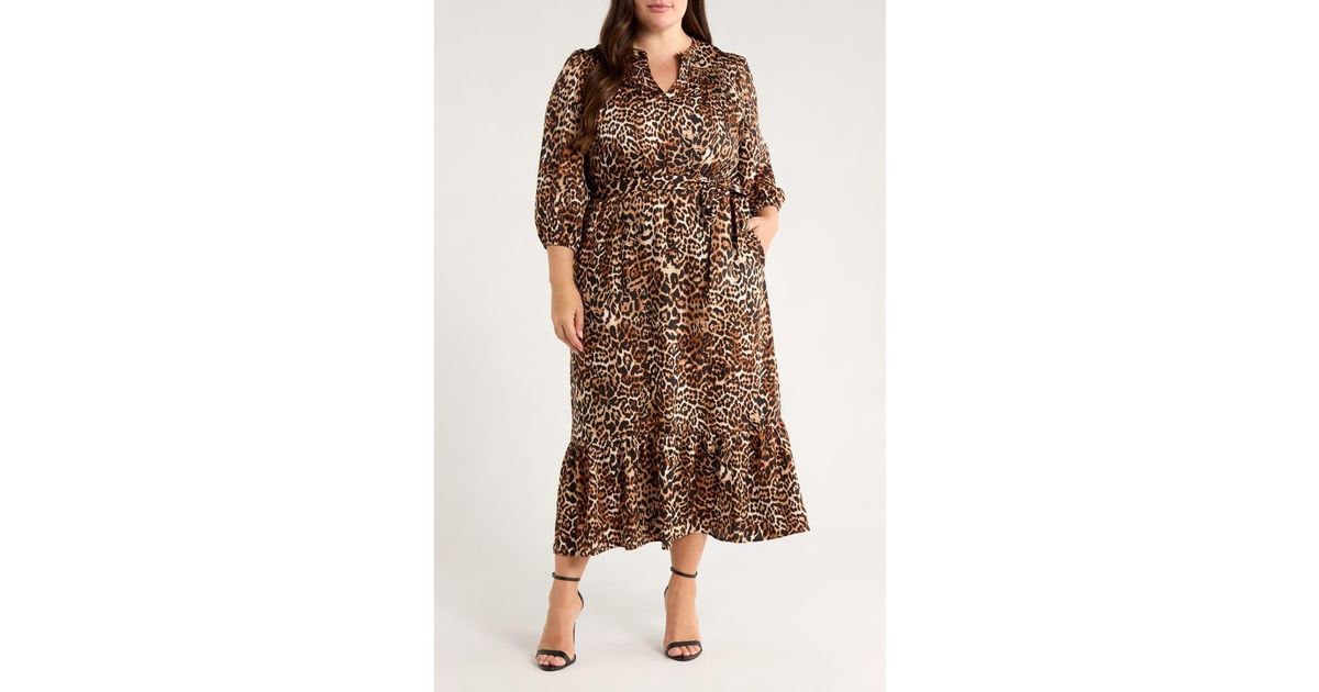 Jones New York Leopard Print Long Sleeve Dress in Brown | Lyst
