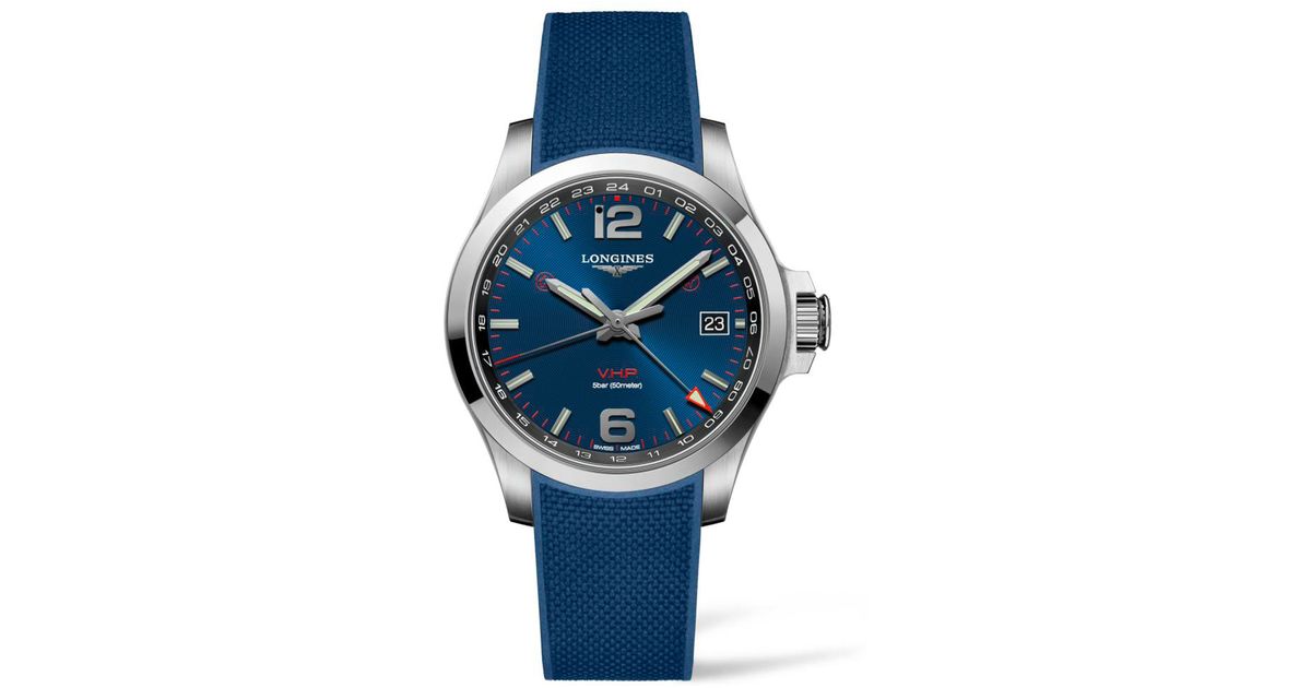 Longines Conquest V.h.p. Rubber Strap Watch in Blue/ Silver (Blue) - Lyst