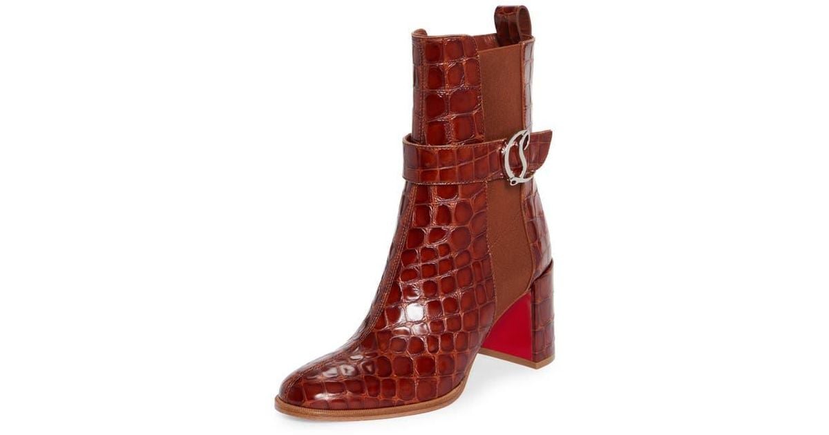 Christian Louboutin Croc Embossed Chelsea Boot in Red | Lyst
