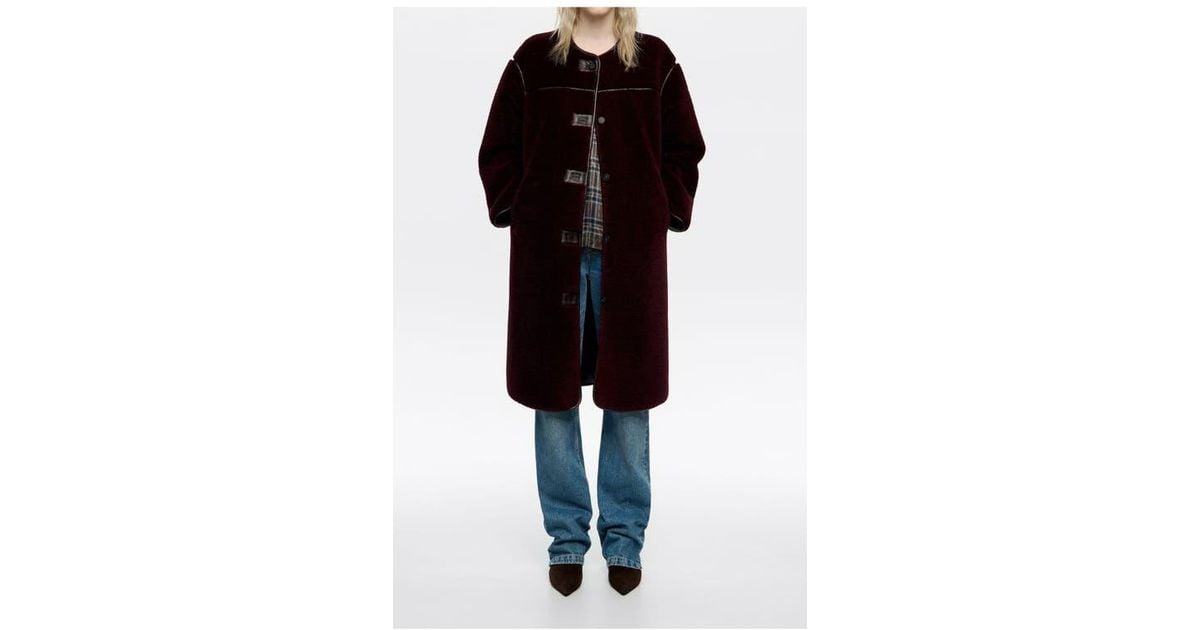 Bimba Y Lola Fur Straight Cut Midi Coat in Black | Lyst