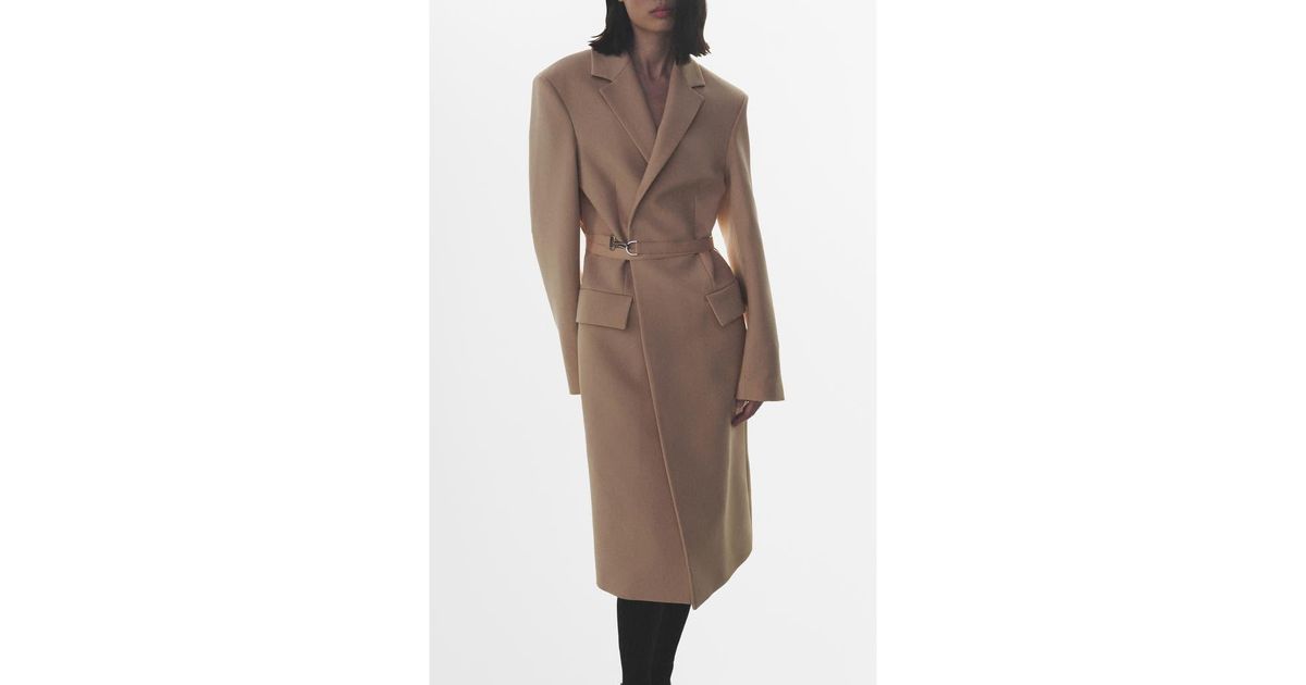 Mango Oversize Belted Long Coat in Brown | Lyst