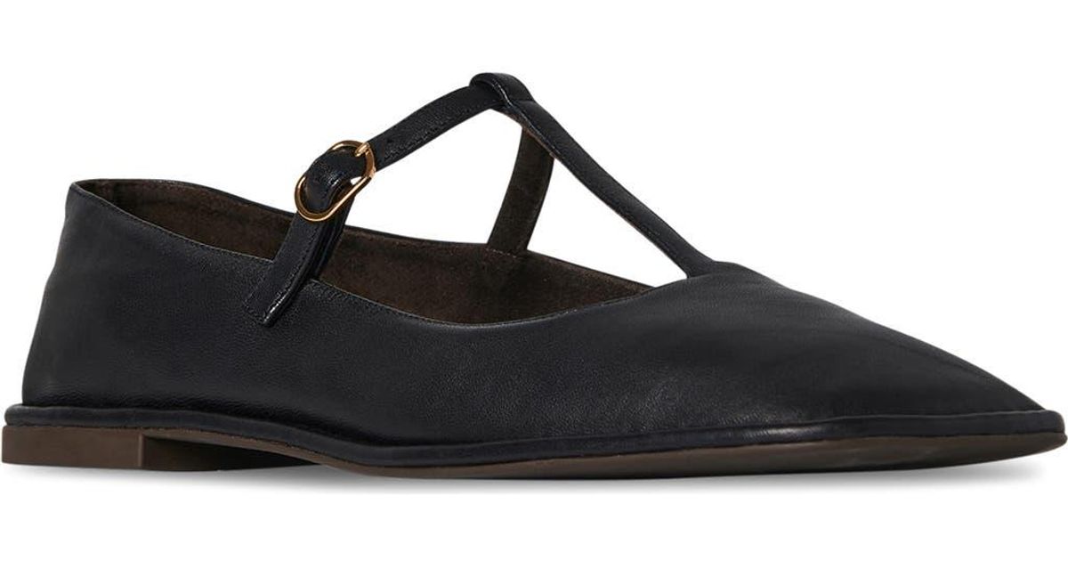 The Row T-Strap Mary Jane Flat in Black | Lyst