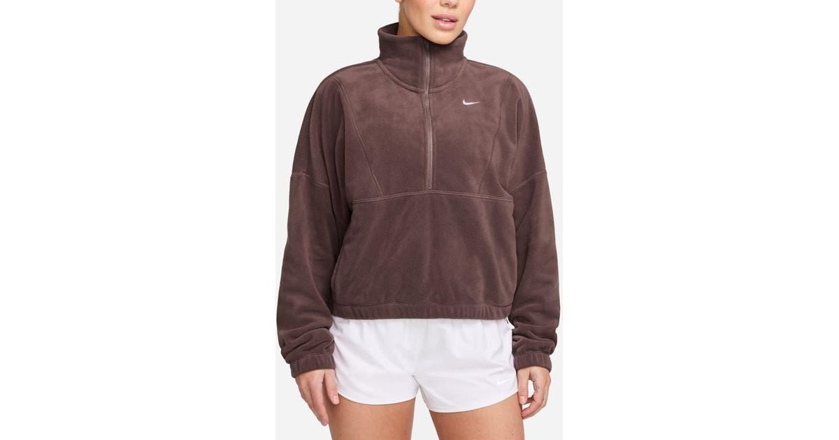 Nike One Therma-Fit Half Zip Sweater in Brown | Lyst
