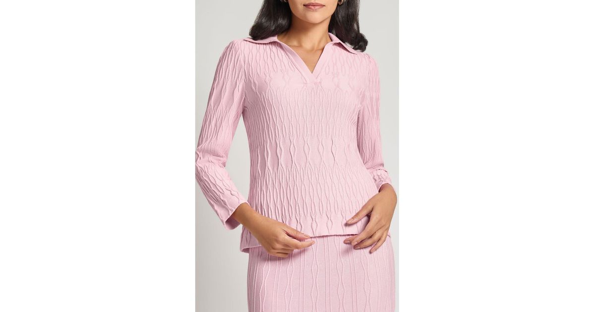 Misook Heritage Fit Raised Geometric Jacquard Sweater in Pink | Lyst