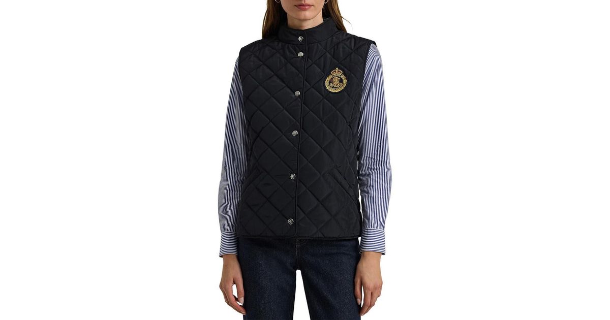 Ralph Lauren Crest Detail Quilted Vest in Black | Lyst