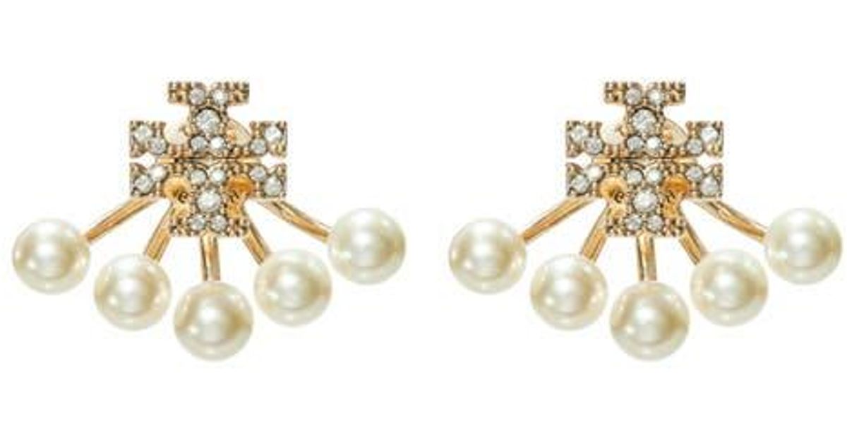 Tory Burch Moondance Pearl Front-Back Earrings in Metallic | Lyst