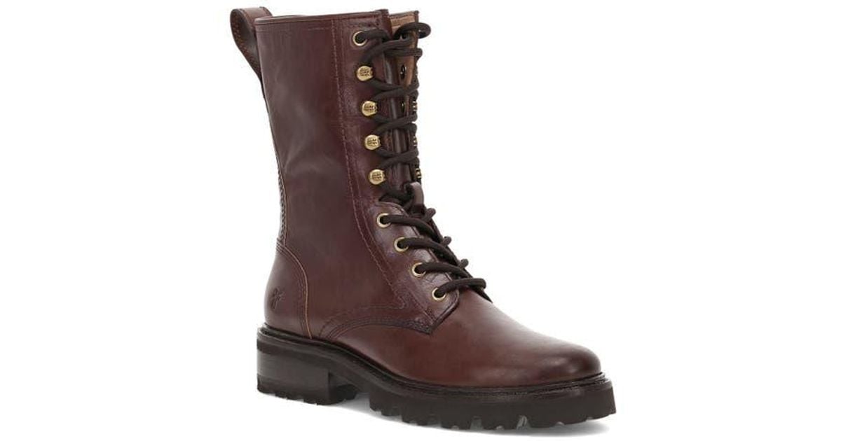 Frye Olivia Combat Boot in Brown | Lyst