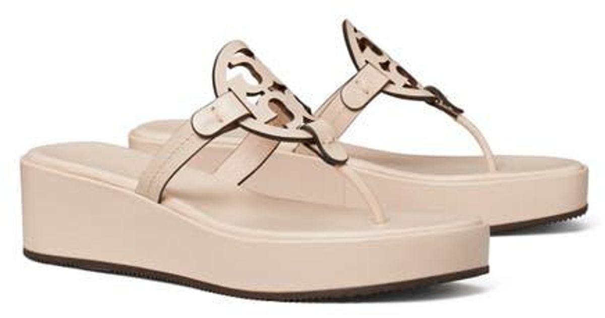 Tory Burch Miller Platform Wedge Flip Flop in White | Lyst