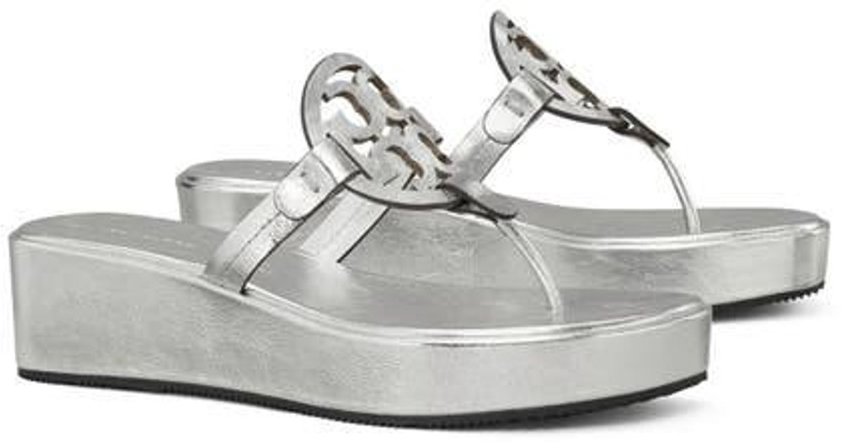 Tory Burch Miller Platform Wedge Flip Flop in White | Lyst