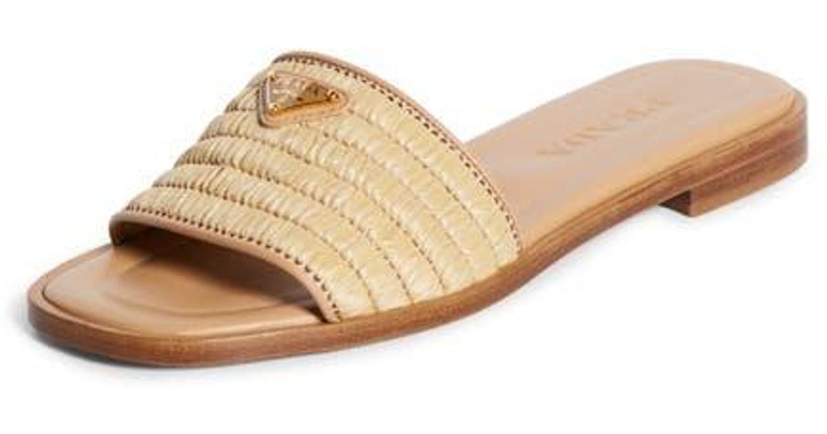 Prada Raffia Slide Sandal in Natural | Lyst