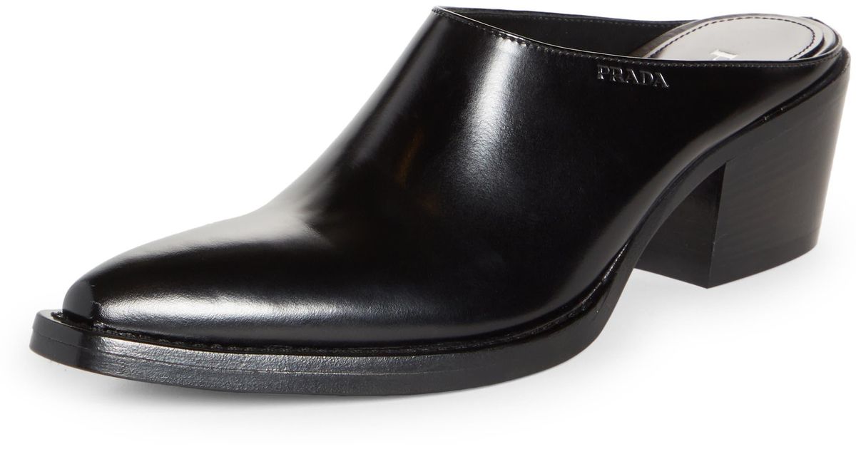 Prada Texano Pointed Toe Mule in Black | Lyst