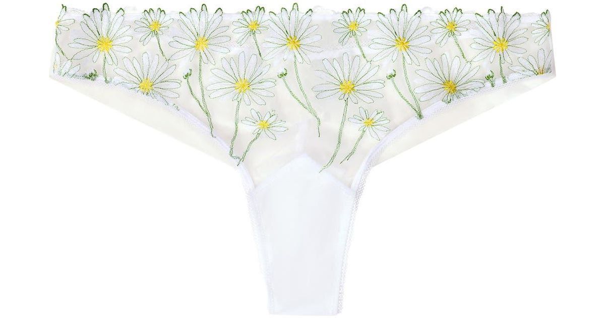 Huit Dance Des Fleurs Embroidered Mesh Tanga in White | Lyst