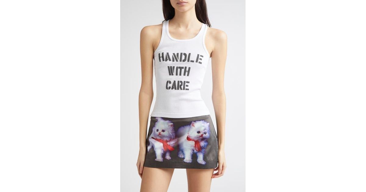 Ashley Williams Handle With Care Rib Graphic Tank in White | Lyst