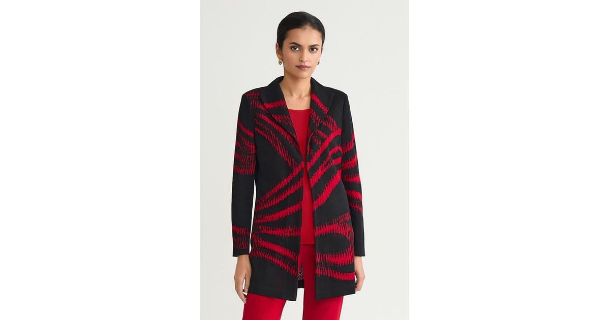 Ming Wang Heritage Two-Tone Jacquard Wave Knit Jacket in Red | Lyst